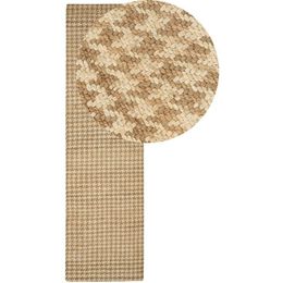 Beliani Teppich Beige Jute Rechteckig 80x300 cm Hahnentritt Kariertes Muster Handgewebt Boho Kurzhaar für Fußbodenheizung Läufer Flur Diele Ausstattung