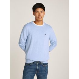 Rundhalspullover Tommy Hilfiger "ESSENTIAL COTTON CREW NECK" Gr. L, blau (vessel blue heather) Herren Pullover