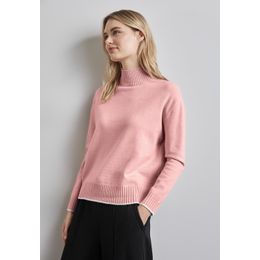 Strickpullover Street One, Damen, Gr. 40, rosa (petal rose meliert), Strick, Obermaterial: 30% Polyester, 29% Polyacryl, 21% Viskose, 20% Nylon, unifarben mit Farbeinsatz, casual, hüftbedeckend, Rundhals, Pullover, mit Stehkragen