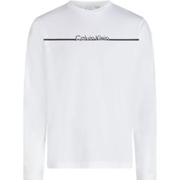 Rundhalsshirt Calvin Klein "SPLIT LINE LOGO LS T-SHIRT" Gr. XXL, weiß (hellweiß), Herren, Single Jersey, Obermaterial: 100% Baumwolle, unifarben, Shirts, mit Logoprint