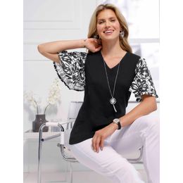 WITT Damen Kurzarmshirt mit Flügel-Ärmeln, schwarz, Größe 46