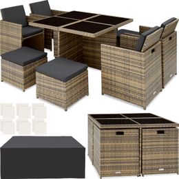 TecTake® Rattan Sitzgruppe, mit Aluminiumgestell, wetterfest und UV-beständig, 2 Bezugssets, zusammenschiebbar, inklusive Schutzhülle