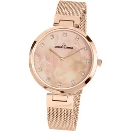 Quarzuhr Jacques Lemans "Milano, 1-2001H" Armbanduhren rosegold (roségoldfarben) Damen Armbanduhr, Damenuhr, Perlmutt-Zifferblatt, Edelstahlarmband