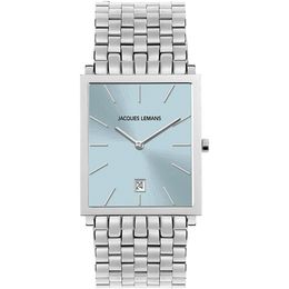 Quarzuhr Jacques Lemans "Nizza" Armbanduhren silberfarben (silberfarben-hellblau) Damen Armbanduhr, Damenuhr, Herrenuhr, Datum, Edelstahlarmband