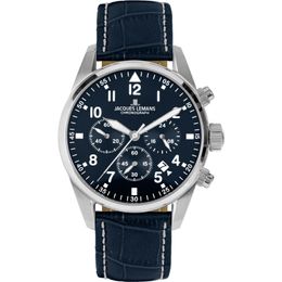 Chronograph Jacques Lemans "Barcelona, 42-2B" Armbanduhren blau (dunkelblau) Herren Quarzuhr, Armbanduhr, Herrenuhr, Datum, Stoppfunktion, Lederarmband