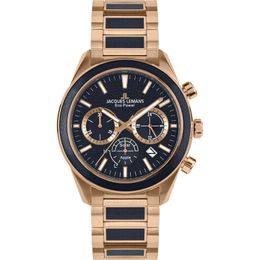 Solaruhr Jacques Lemans "Eco Power Solar Apple, 1-2115H" Armbanduhren rosegold (roségoldfarben, dunkelblau) Herren Armbanduhr, Herrenuhr, Datum, bis 10 bar wasserd., Edelstahlarmband