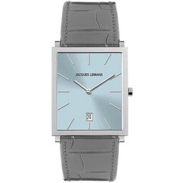 Quarzuhr Jacques Lemans "Nizza" Armbanduhren grau (grau-hellblau) Damen Armbanduhr, Damenuhr, Herrenuhr, Datum, Lederarmband