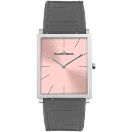 Quarzuhr Jacques Lemans "Nizza" Armbanduhren grau (grau-rosa) Damen Armbanduhr, Damenuhr, Lederarmband