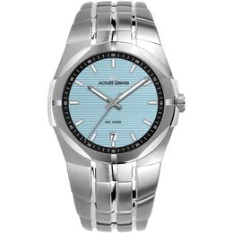 Quarzuhr Jacques Lemans "Monte Carlo" Armbanduhren silberfarben (silberfarben, hellblau) Herren Armbanduhr, Herrenuhr, Datum, Leuchtzeiger, Edelstahlarmband