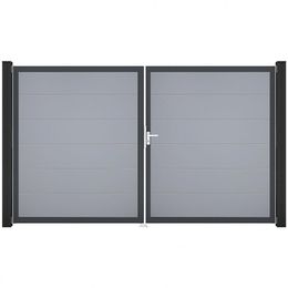 GroJa Doppeltor BasicLine PVC-Steckzaun Silbergrau , DIN Rechts, Anthrazit DB 703