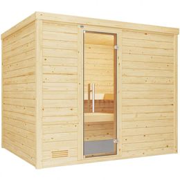 Weka Premium Massivholz Sauna BERGEN Sparset, mit 7,5 kW OS Klassikofen, 248x198 cm,Glast&uuml;r