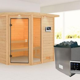 Karibu Woodfeeling Sauna Tabea, 9 kW ext. Steuerung Easy Finnisch, mit Dachkranz