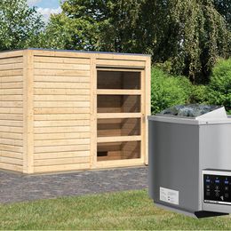Karibu Saunahaus Cuben Naturbelassen, 9 kW ext. Steuerung Easy Bio