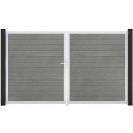 GroJa Doppeltor BasicLine schmal PVC-Steckzaun Grey Ash Cut , DIN Links, Silber EV1