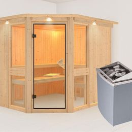 Karibu Sauna Amelia 3, 9 kW int. Steuerung, mit Dachkranz