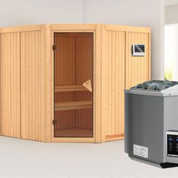 Karibu Sauna Jarin, 9 kW ext. Steuerung Easy Bio, bronziert,Ganzglastür,ohne Dachkranz