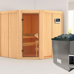 Karibu Sauna Jarin, 9 kW ext. Steuerung Easy Finnisch, bronziert,Ganzglastür,ohne Dachkranz