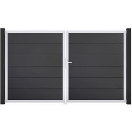 GroJa Doppeltor BasicLine PVC-Steckzaun Anthrazit , DIN Rechts, Silber EV1