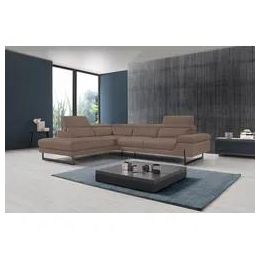 Ecksofa Egoitaliano "Queenie, extravagantes Sofa mit erstklassigem Sitzkomfort" Sofas Gr. B/H/T: 284 cm x 95 cm x 108 cm, Luxus-Microfaser in Lederoptik, Ottomane links, braun (mud) mit verstellbarer Armlehne und Kopfteilen für Wohlfühlkomfort