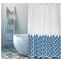 Duschvorhang MSV "PREMIUM IKAT", weiß (weiß, blau), B:180cm H:200cm, Polyester, Duschvorhänge, Höhe 200 cm