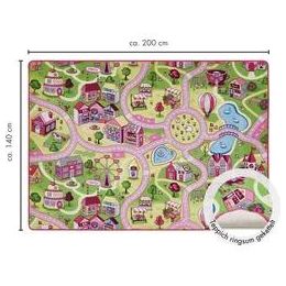 Kinderteppich ANDIAMO "Big City/Sweet Village" Teppiche Gr. B: 200cm, 7mm, L: 300cm, pink Kinder Straßen-Spiel-Teppich, für Mädchen & Jungen, Kinderzimmer