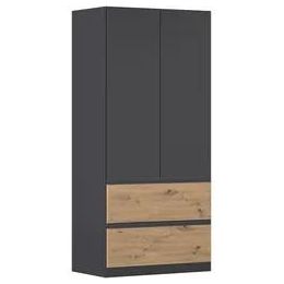 Drehtürenschrank Rauch "Kleiderschrank Schrank Garderobe Wäscheschrank COSTA in 3 Breiten" Schränke Gr. B/H/T: 90cm x 197cm x 54cm, 2 St., grau (graumetallic/eiche artisan) viel Platz, grifflose Front und Push-to-Open Funktion MADE IN GERMANY