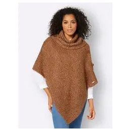 Poncho Casual Looks Gr. 2, braun (cognac, ecru, meliert), Damen, 100% Polyacryl, meliert, Jacken