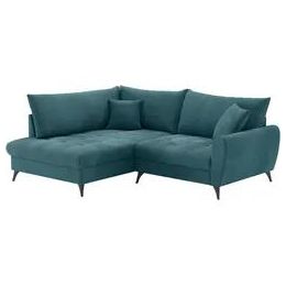 Ecksofa Home Affaire "Blackburn II, L-Form" Sofas Gr. B/H/T: 230cm x 71cm x 190cm, Microfaser 1, Ottomane links, blau (memphis 13 petrol) Mit Kaltschaumpolsterung bis 140 kg belastbar