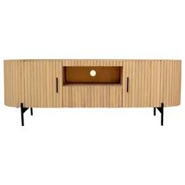 SIT-MÖBEL TV-Board SIT Sideboards Gr. B/H/T: 160 cm x 60 cm x 45 cm, 2 Türen, 1 Schublade, 1 offenes Fach, 1 St., beige (natur, schwarz) Lamellen-Design im Retro Stil