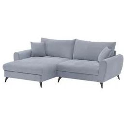 Ecksofa Home Affaire "Blackburn II, L-Form" Sofas Gr. B/H/T: 246cm x 71cm x 170cm, Microfaser, Recamiere links, blau (memphis 1676 blue grey) Mit Kaltschaumpolsterung bis 140 kg belastbar