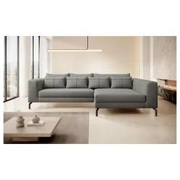 Ecksofa Inosign "Cross, mit softem Sitz, L-Form, wendbare Zierkissen, Breite 284 cm" Sofas Gr. B/H/T: 284cm x 82cm x 172cm, Struktur fein, Ottomane rechts, grau (dunkelgrau) Couch mit vielen Kissen, stylische Kreuznaht, elegante Metallfüße