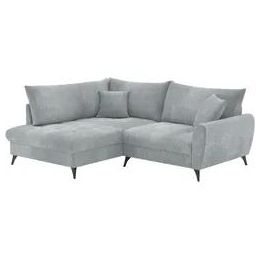 Ecksofa Home Affaire "Blackburn II, L-Form" Sofas Gr. B/H/T: 230cm x 71cm x 190cm, Veloursstoff, Ottomane links, silberfarben (dolce 14 silver) Mit Kaltschaumpolsterung bis 140 kg belastbar