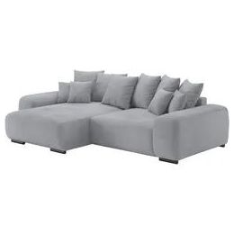 Ecksofa Home Affaire "Sundance II, L-Form" Sofas Gr. B/H/T: 318cm x 92cm x 188cm, Microfaser 1, Recamiere links, Ausführung Bettkasten / Bettfunktion / Topper, grau (memphis 45 grau) mit DuraSpring-Taschenfederkern bis 140 kg belastbar