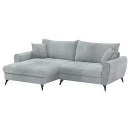 Ecksofa Home Affaire "Blackburn II, L-Form" Sofas Gr. B/H/T: 246cm x 71cm x 170cm, Veloursstoff, Recamiere links, silberfarben (dolce 14 silver) Mit Kaltschaumpolsterung bis 140 kg belastbar