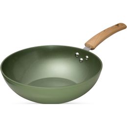 Wok JUST VEGAN "CeraVegan" Pfannen Gr. Ø 28cm + Höhe 8cm, grün (dunkelgrün) Pflanzliche Keramikbeschichtung, Induktion, Ø 28 cm