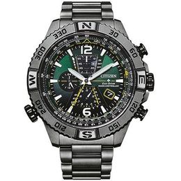 Funkchronograph Citizen "Promaster Eco-Drive Navihawk, AT8227-56X" Armbanduhren grau Herren Armbanduhr, Herrenuhr, Solar, Stoppfunktion, Edelstahlarmband