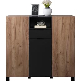 Highboard Inosign "Kriens" Sideboards Gr. B/H/T: 125cm x 117cm x 40cm,, braun (eiche kraft tabak/schwarz matt melamin) Hochschrank Eiche, hellbraun schwarz matt, Breite 125cm, Höhe 117cm