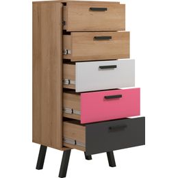 Hochkommode TRENDTEAM "Mats" Sideboards Gr. B/H/T: 56cm x 128cm x 38cm, 5 St., bunt (bianco buche nachbildung/weiß + graphit blau oder rosa (beides im lieferumfang)) Schubladenkommode Midischrank Schränke Kommode