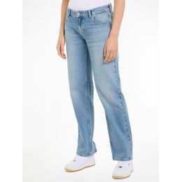 Straight-Jeans Tommy Jeans "SOPHIE LW STR CH0152", Damen, Gr. 33, Länge 32, blau (denim light), Denim/Jeans, Obermaterial: 99% Baumwolle, 1% Elasthan, unifarben, casual, straight fit knöchellang, Jeans, mit Nieten