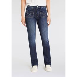 Bootcut-Jeans Herrlicher "Lucky 20 Recycled Denim Light", Damen, Gr. 26, Länge 32, schwarz (mysterious), Denim/Jeans, Obermaterial: 98% Baumwolle, 2% Elasthan, casual, bootcut fit lang, Jeans