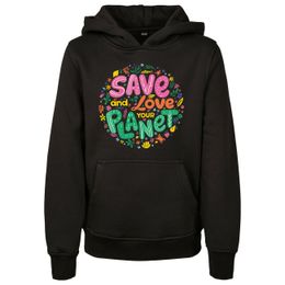 Kapuzensweatshirt MisterTee "MisterTee Herren Kids Save And Love Hoody" Gr. 110/116, schwarz (black) Jungen Sweatshirts