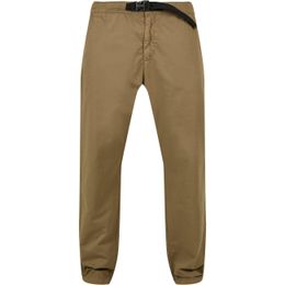 Stoffhose Urban Classics "Urban Classics Herren Straight Leg Chino with Belt" Gr. 34, Normalgrößen, grün (tiniolive) Herren Hosen