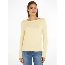 Strickpullover Tommy Hilfiger "CO JERSEY STITCH BOAT-NK SWEATER" Gr. XXL (44), gelb (lemon zest) Damen Pullover mit Tommy Hilfiger Logo-Flag am Ärmel