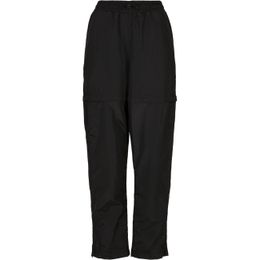 Stoffhose Urban Classics "Urban Classics Damen Ladies Shiny Crinkle Nylon Zip Pants" Gr. 5XL, US-Größen, schwarz, Damen, 100% Nylon, unifarben, Hosen