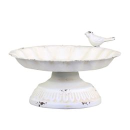 Chic Antique Vogelbad auf edlem Fuß, H8/Ø17 cm, antik creme