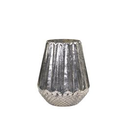 Chic Antique Diamantförmiges Windlicht mit Rillen, H20/D16 cm, antik silber