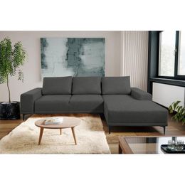 WERK2 Ecksofa »Havanna L-Form« Moderne Eckcouch in Bouclé mit Schlaffunktion & Bettkasten Anthrazit