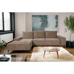 WERK2 Ecksofa »Havanna L-Form« Moderne Eckcouch in Bouclé mit Schlaffunktion & Bettkasten Beige-Braun 0