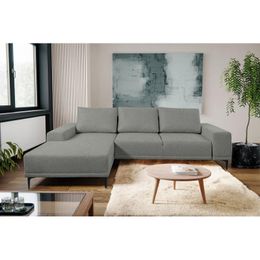 WERK2 Ecksofa »Havanna L-Form« Moderne Eckcouch in Bouclé mit Schlaffunktion & Bettkasten Grau