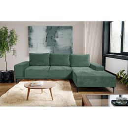 WERK2 Ecksofa »Havanna L-Form« Moderne Eckcouch in Bouclé mit Schlaffunktion & Bettkasten Grün